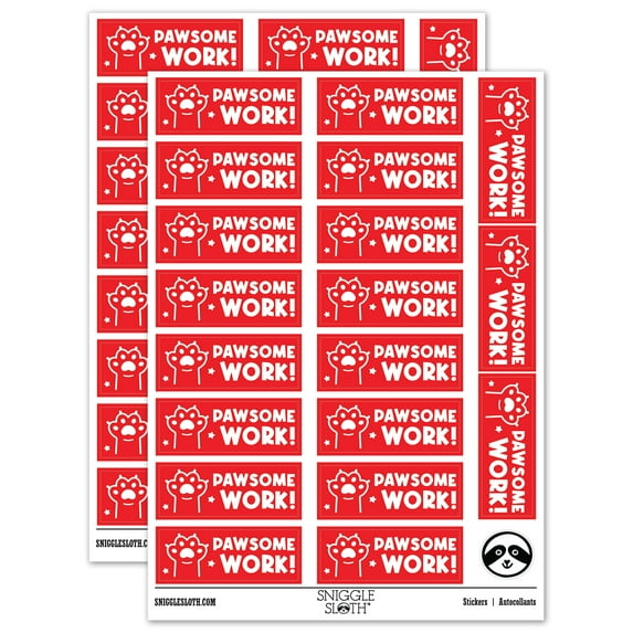 Pawsome Awesome Work Cat Paw Teacher Student School Sticker Set - Red ...