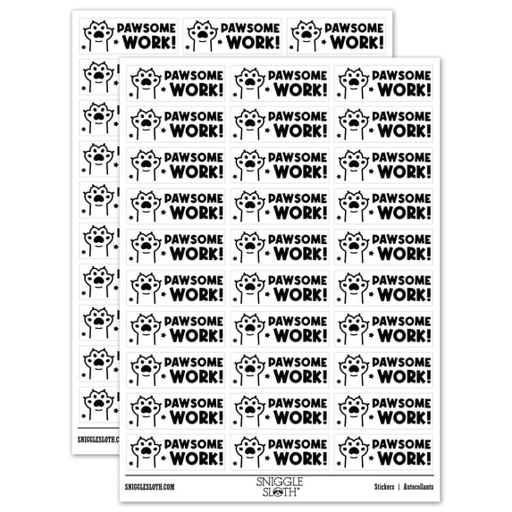 Pawsome Awesome Work Cat Paw Teacher Student School Sticker Set - White ...