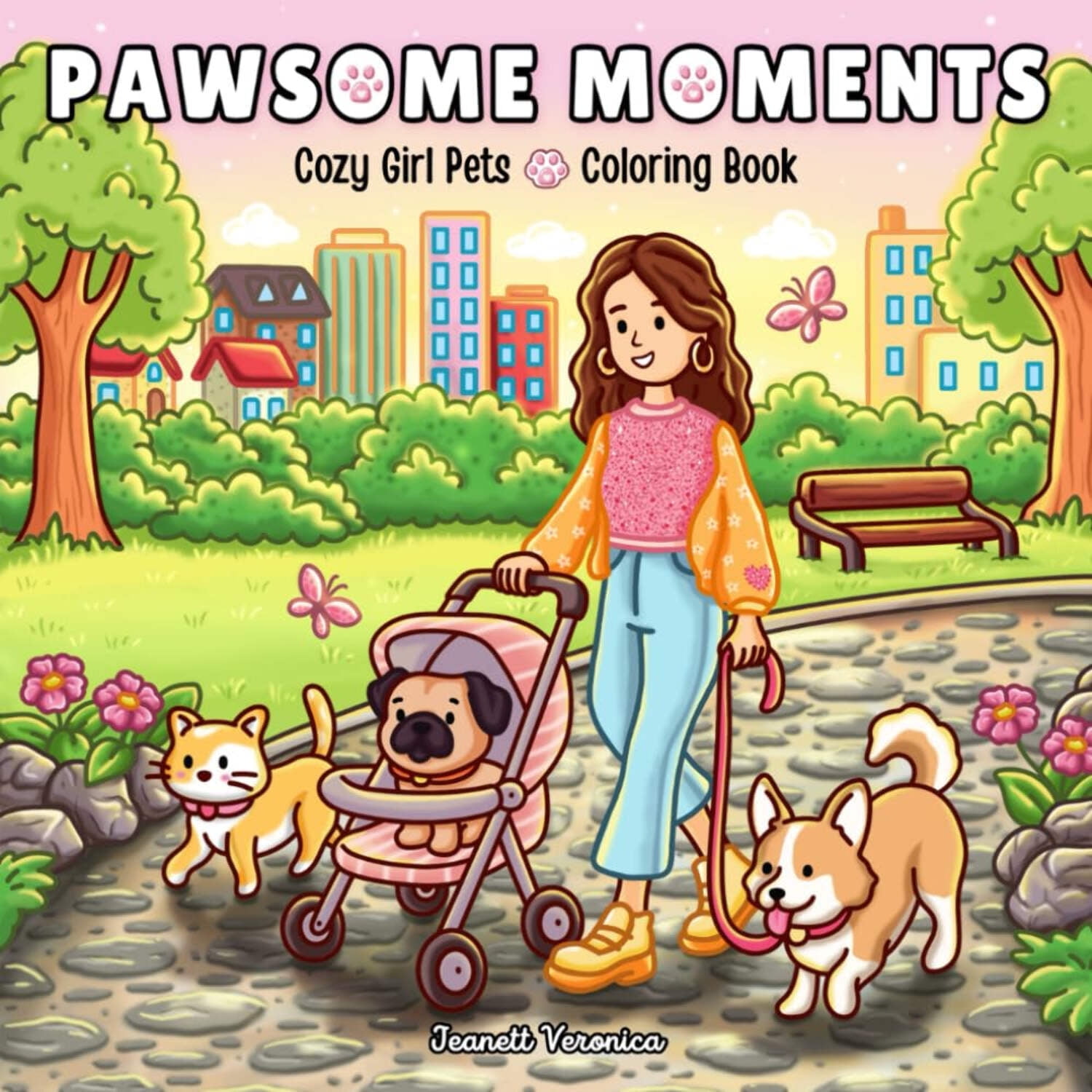 Pawsome Moments: Cozy Girl Pets Coloring Book with Cute Cats and Dogs Scenes, for Adults and ...