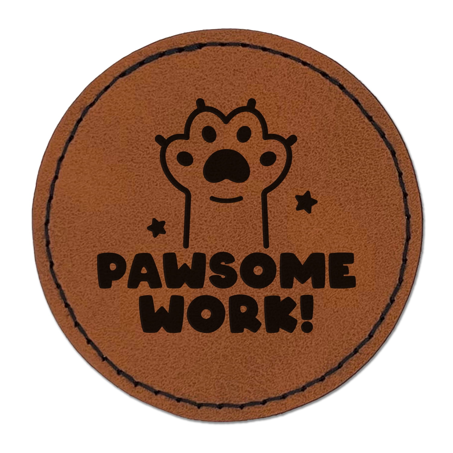 Pawsome Work Cat Paw Teacher Student 2.5" Faux Leather Round Engraved ...