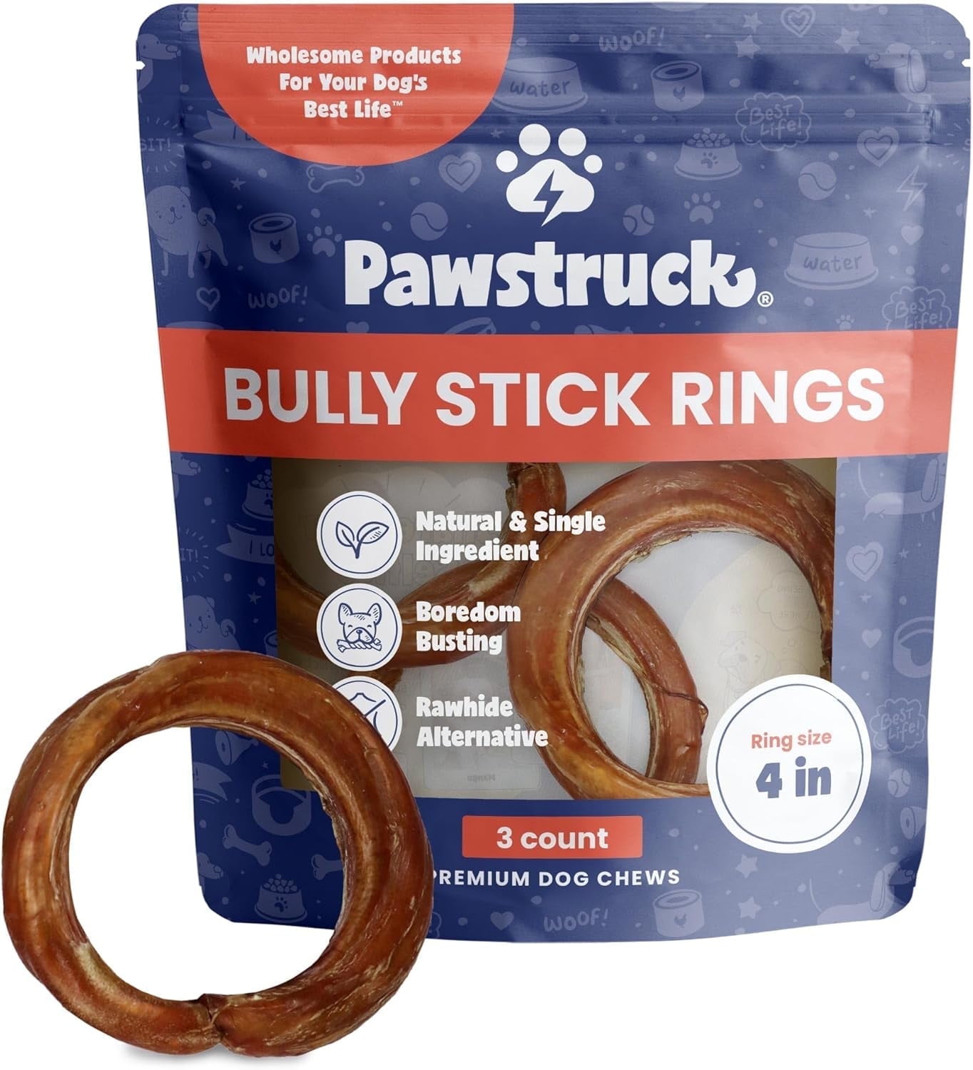 Pawstruck All-Natural 4" Bully Stick Rings for Dogs, 3 count - Walmart.com