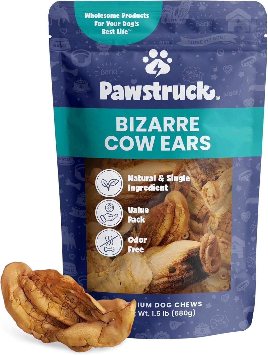 Pawstruck Bizarre Cow Ears, Air-Dried, Rawhide-Free, Low Calorie Chew ...