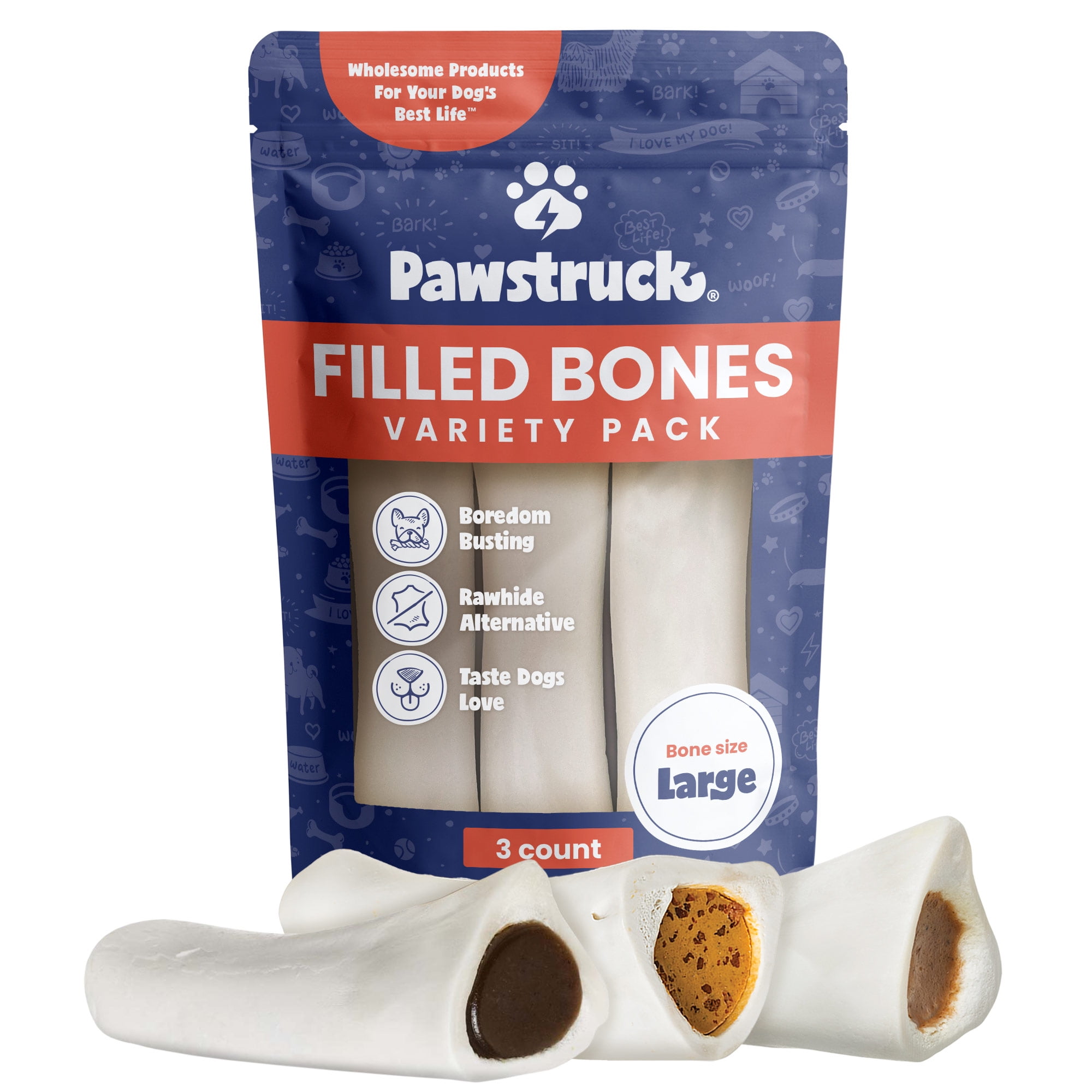 Pawstruck Large 5-6" Filled Bones Variety Pack for Dogs - 3 Flavors ...