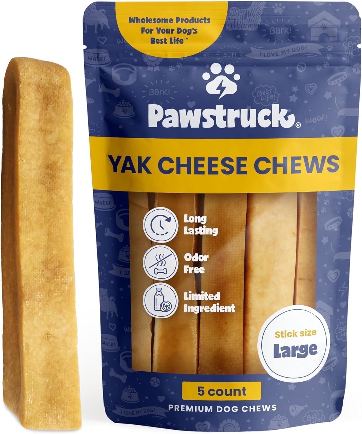 Pawstruck Monster Yak Dog Chew, Air-Dried, 6-7 oz. [5 Pack], Jumbo Long ...