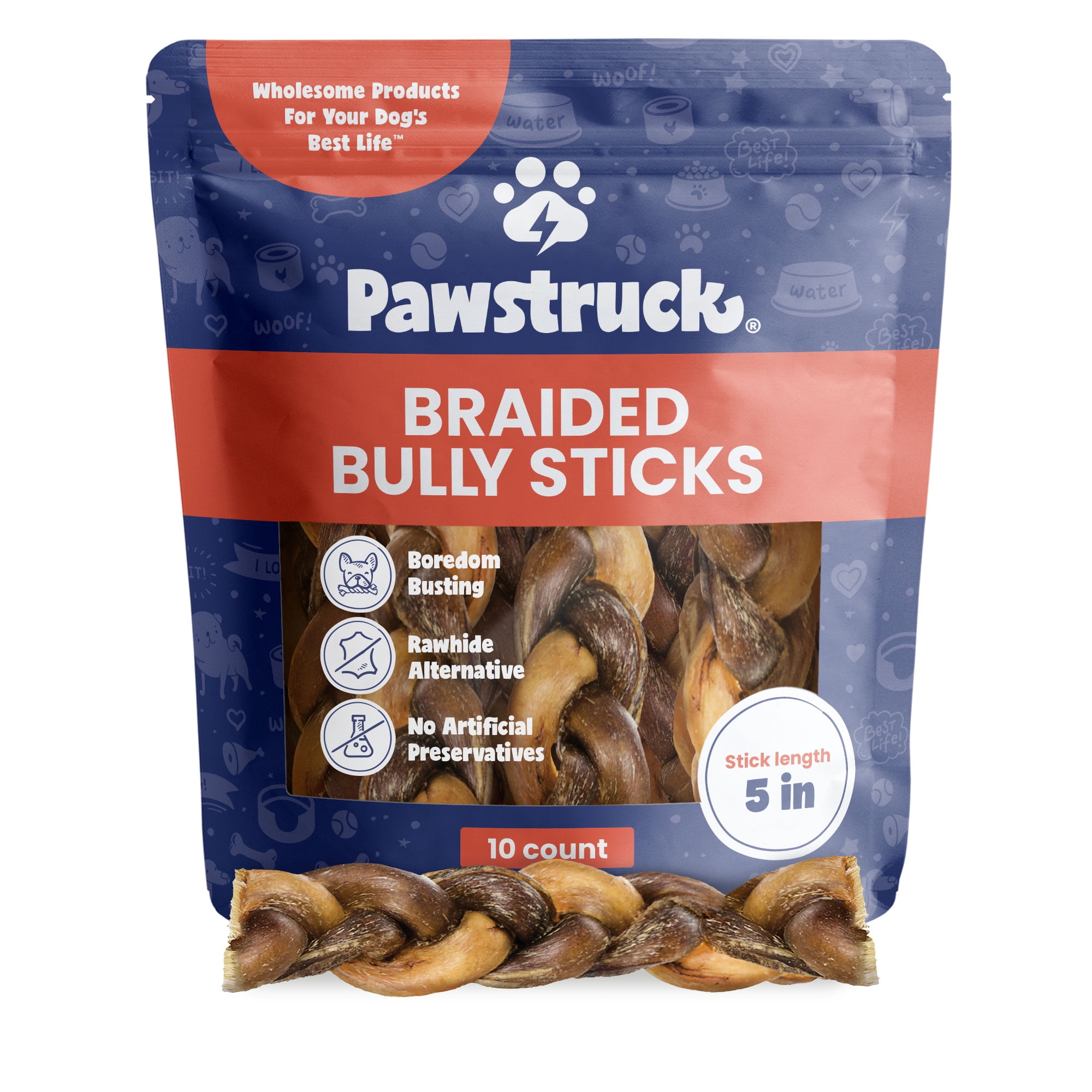 Pawstruck Natural 5" Braided Bully Sticks for Dogs - Healthy Rawhide ...