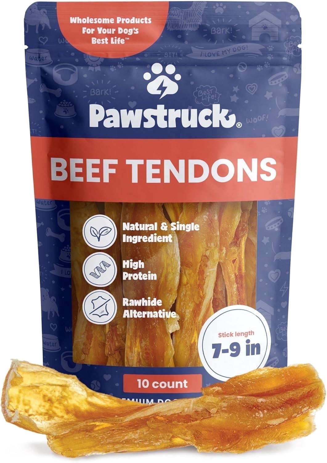 Pawstruck Natural 7"-9" Beef Tendon Chew Sticks for Dogs - 10 Count ...