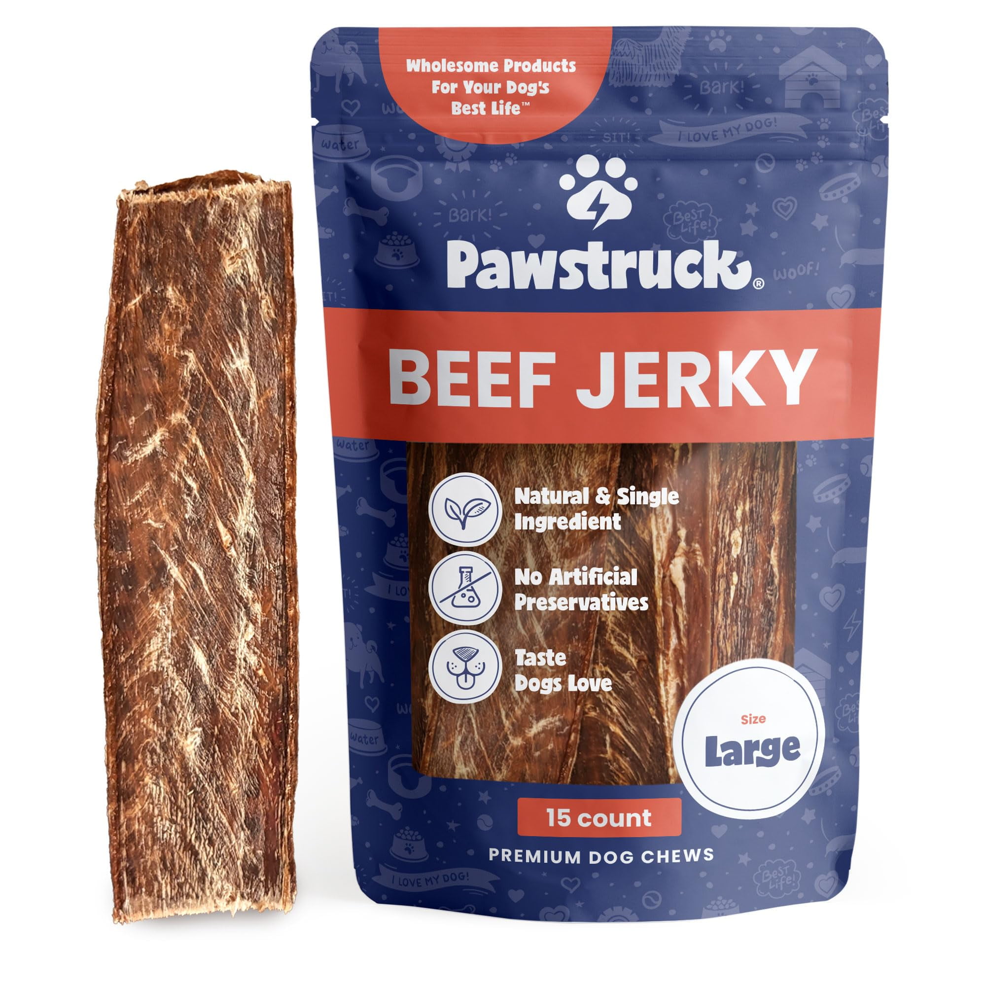 Pawstruck Premium Beef Jerky SAF21 Dog Treat Chews, Large 10" Strips ...