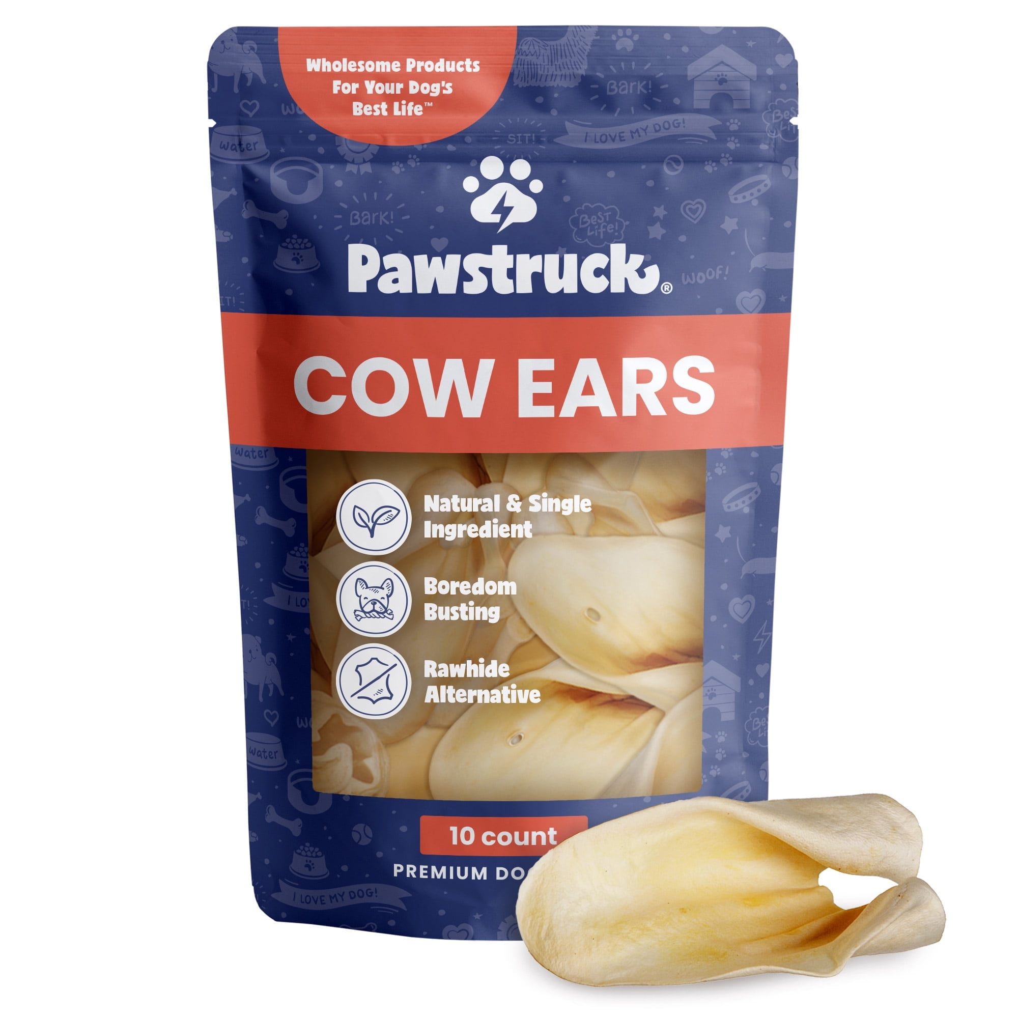 Pawstruck Premium Cow Ears for Dogs, Natural Single Ingredient Chew, 10 ...