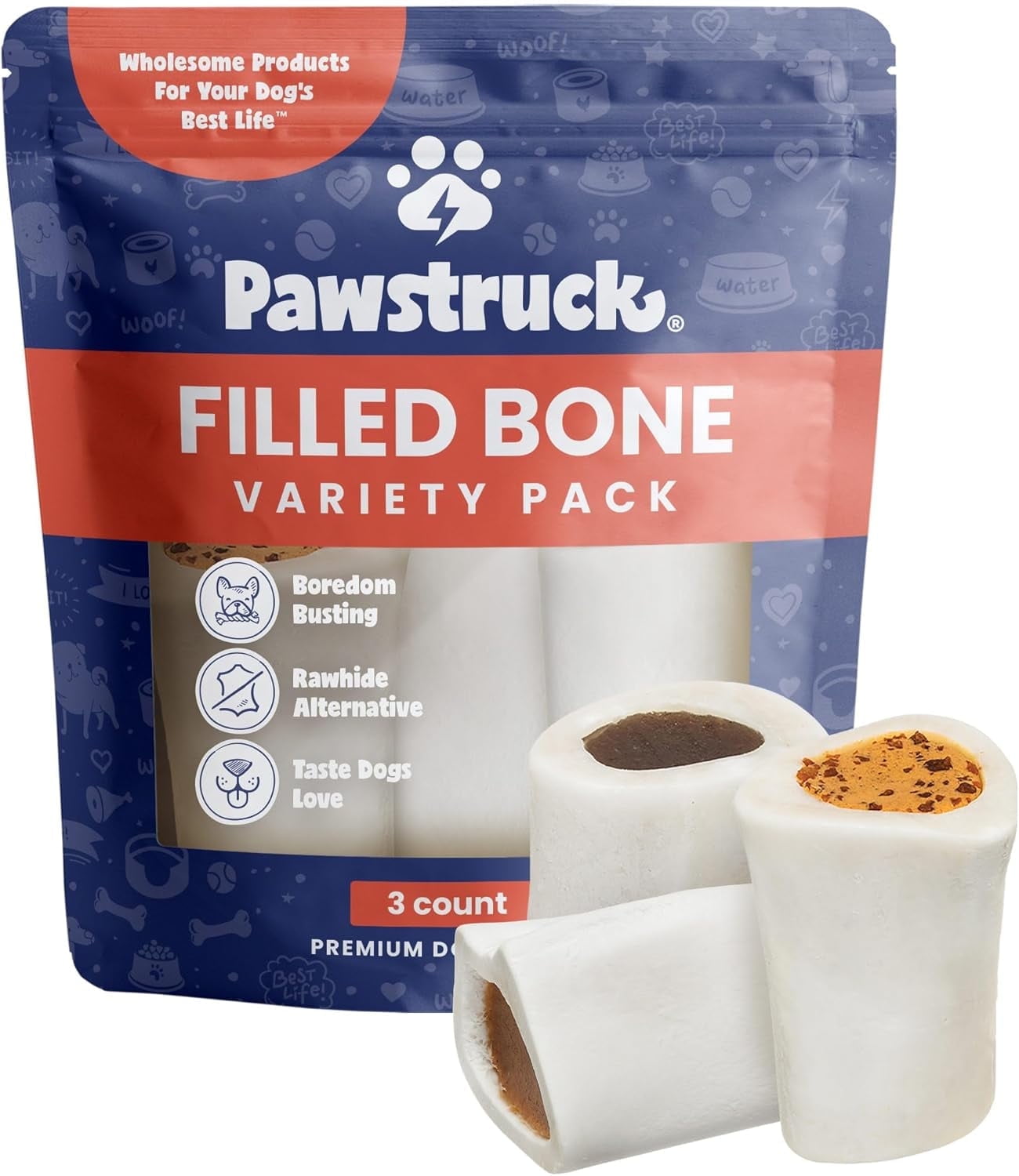Pawstruck Small Filled Dog Bones Variety Pack - Peanut Butter, Cheese ...