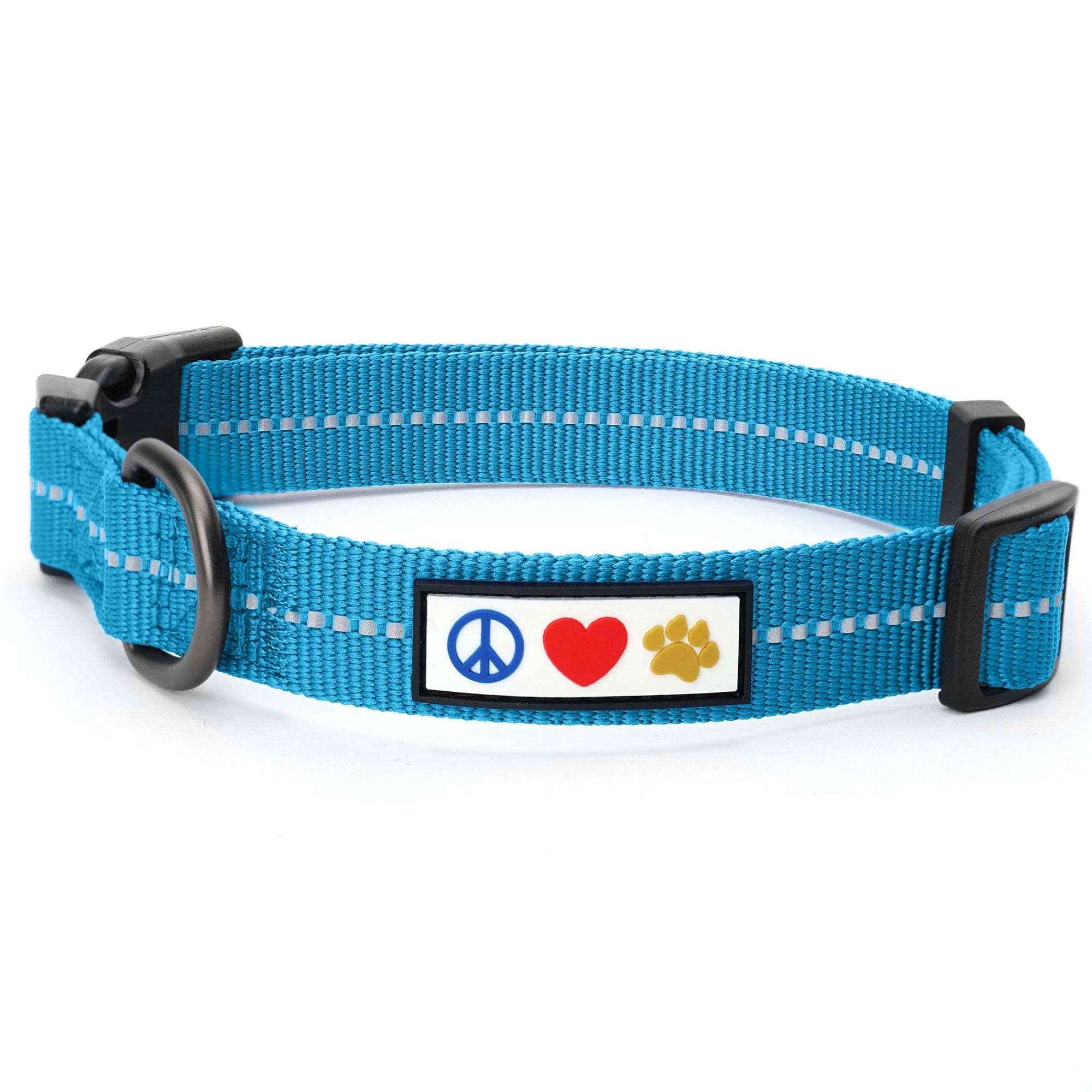 Pawtitas Recycled Dog Collar with Reflective Puppy Collar Small Teal ...