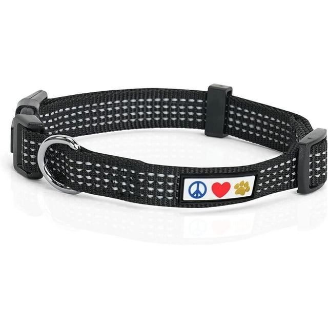 Pawtitas Reflective Dog Collar Adjustable for Medium Dogs - Black ...