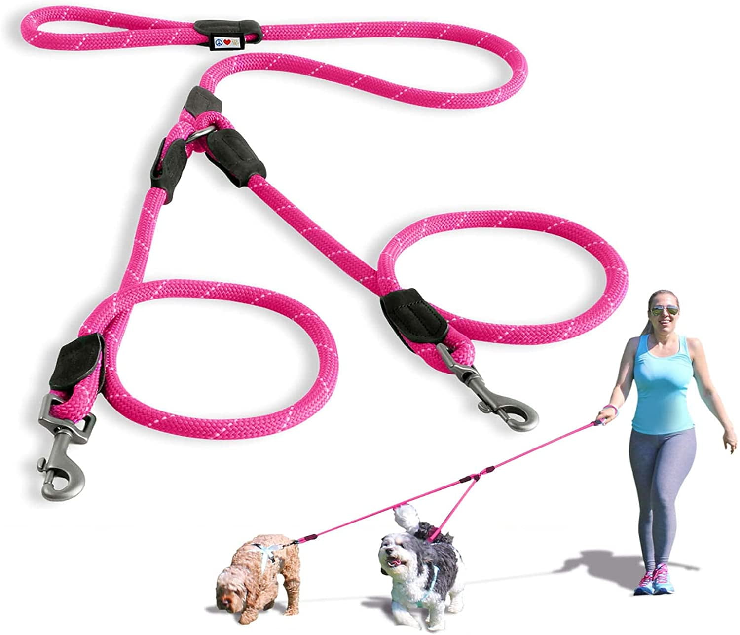 Pawtitas Two Dog Leash 6 ft Reflective Pet Rope Pink Dog Leash for 2 ...