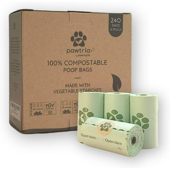 Pawtria Certified Home Compostable Dog Poop Bags (240), Biodegradable ...