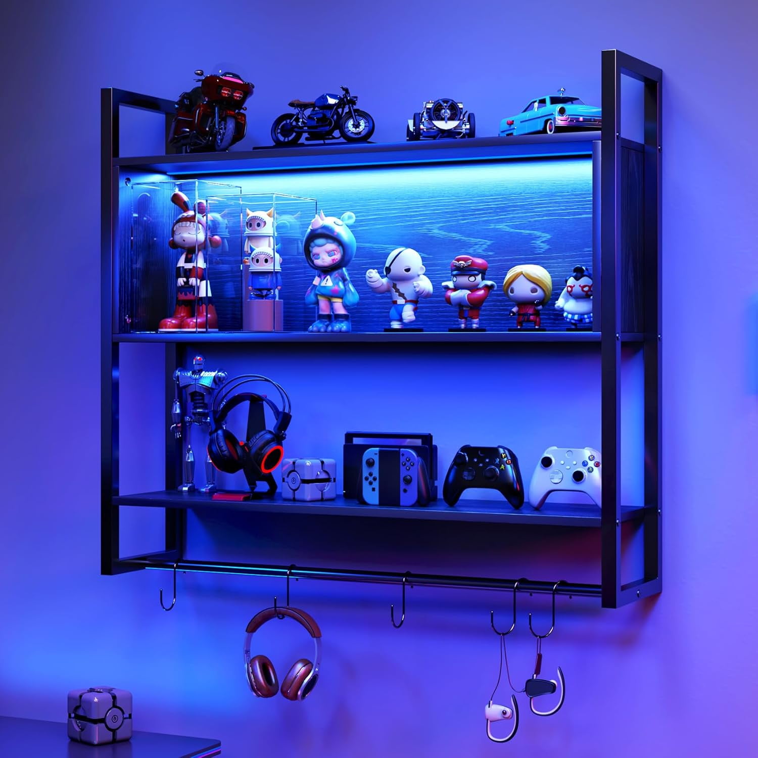 Pawty Gaming Floating Shelves LED, 36''Shelf Wall Mounted Shelve with ...