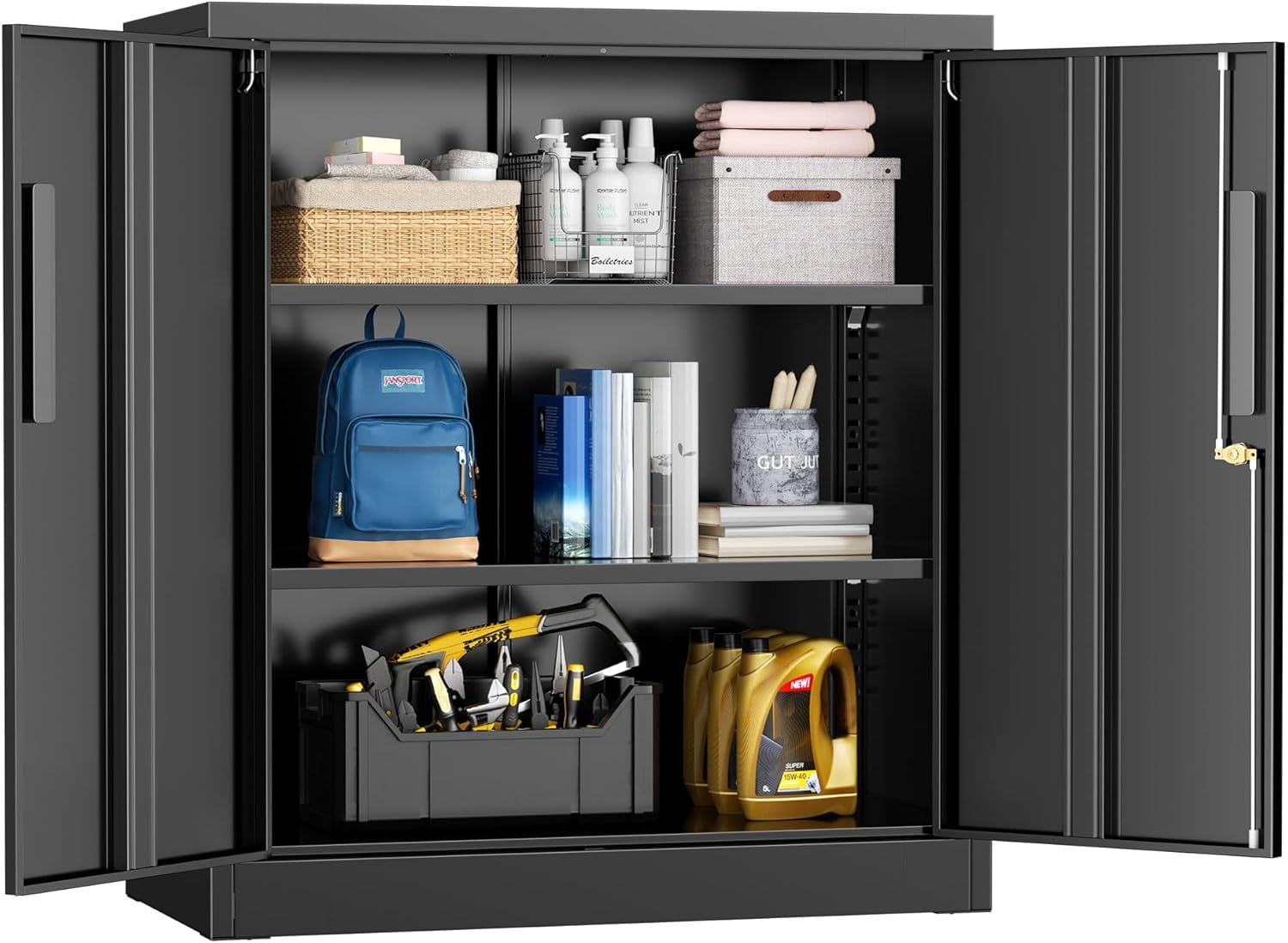Pawty Lockable Storage Cabinet with 2 Doors and 2 Shelves, 36"×32"×16 ...