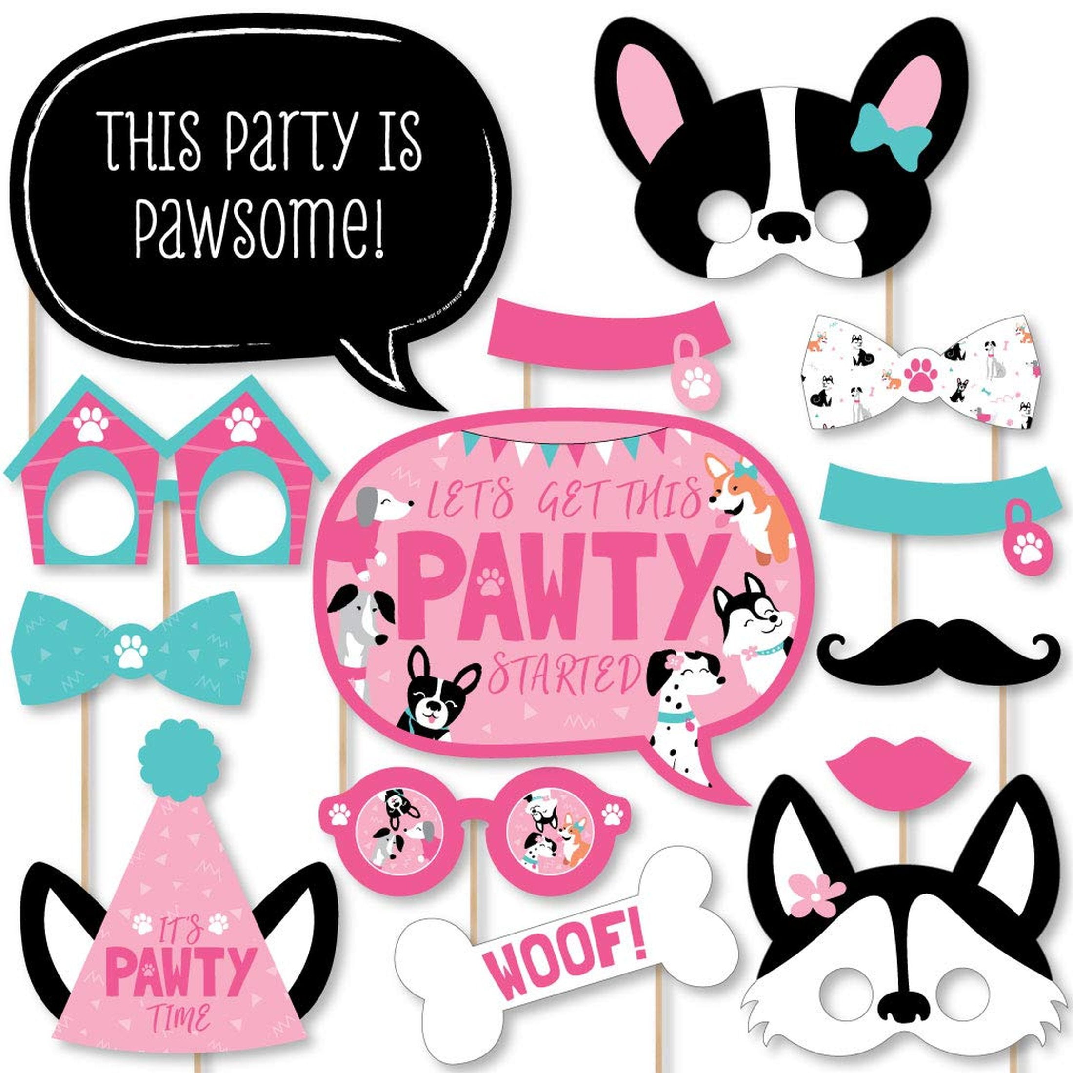 Pawty Pals Pink Dog Celebration Props Kit for Baby Showers and Birthday ...