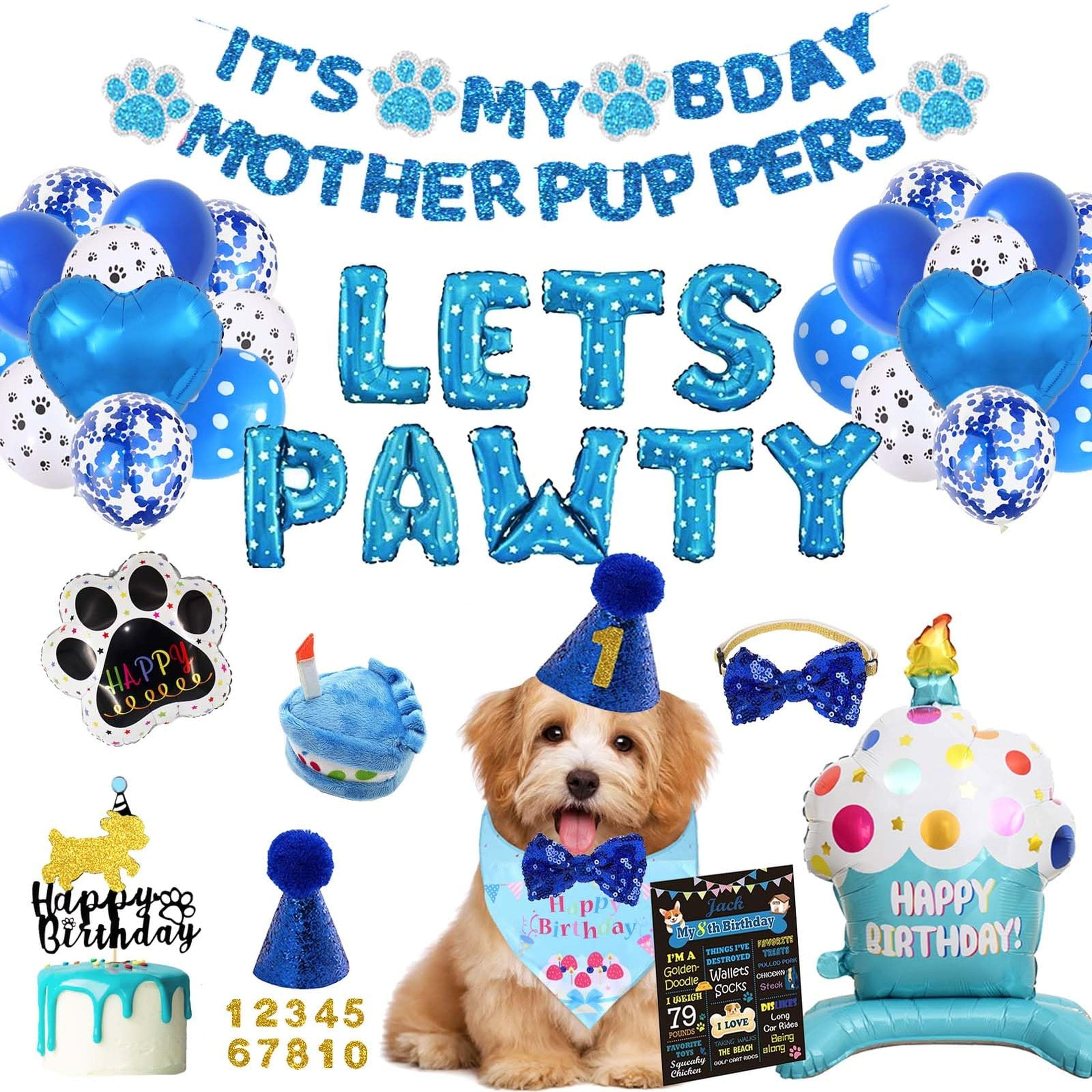 Pawty Pup Birthday Bundle - Blue Dog Pals Decor Set with Balloons ...