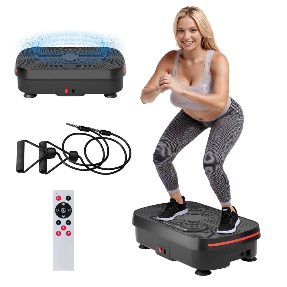 Pawverly Black Vibration Plate Exercise Machine with Resistance Bands ...