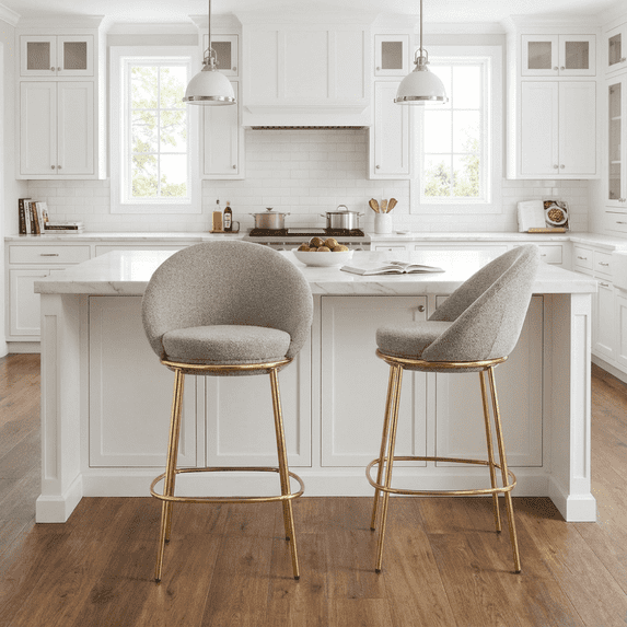 Pawverly Modern Beige Counter Stools Set of 2, Upholstered Boucle Bar ...