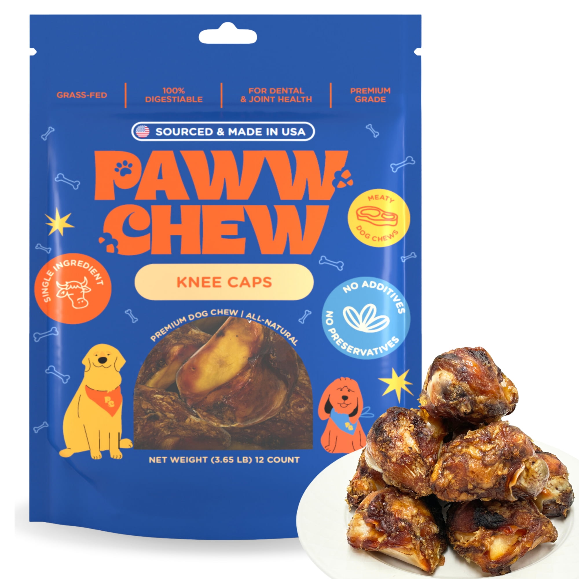 Paww Chew Knee Caps for Dogs, 100% Natural Single Ingredient (12 Pack ...