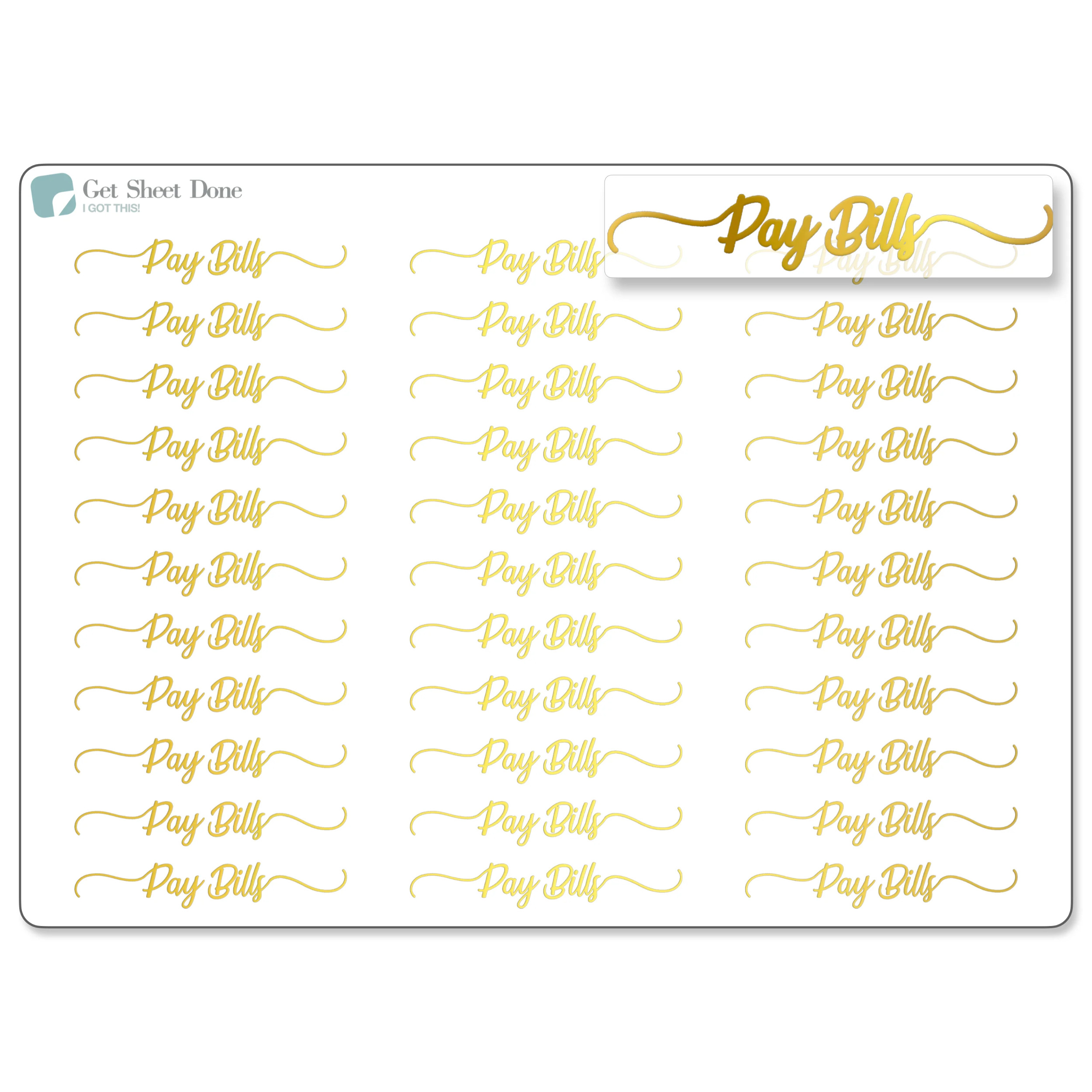 Pay Bills Foiled Script Planner Stickers / Chore Reminder Stickers ...