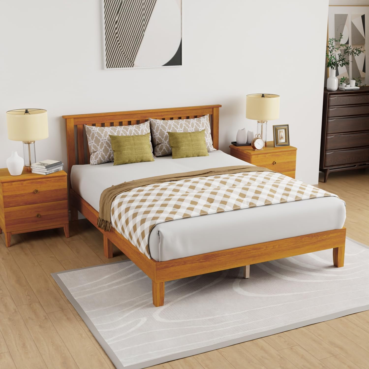 PayLessHere Queen Bed Frame with Platform Headboard, Easy Assembly ...