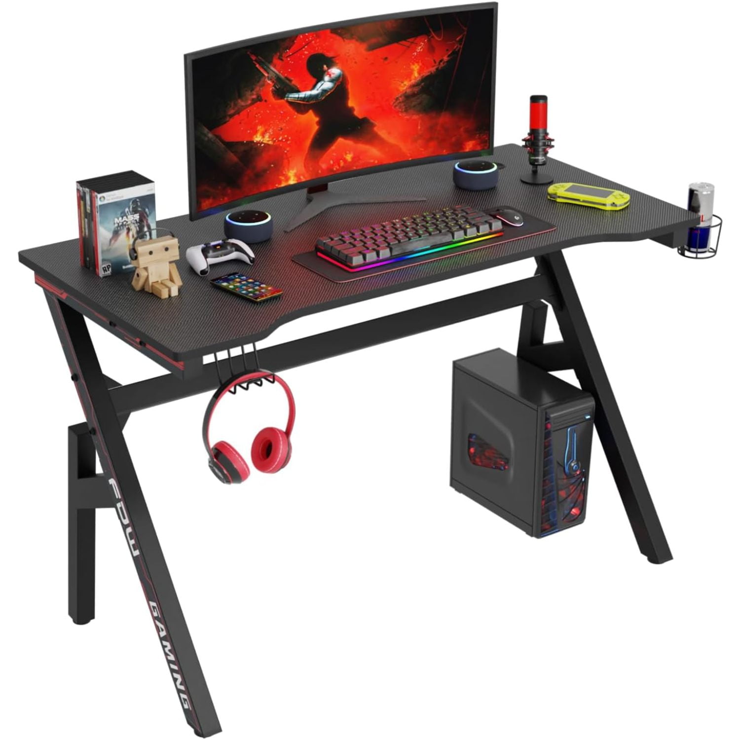 PayLessHere 47 Inch Gaming Desk PC Carbon Fiber Table Ultimate Gamer ...