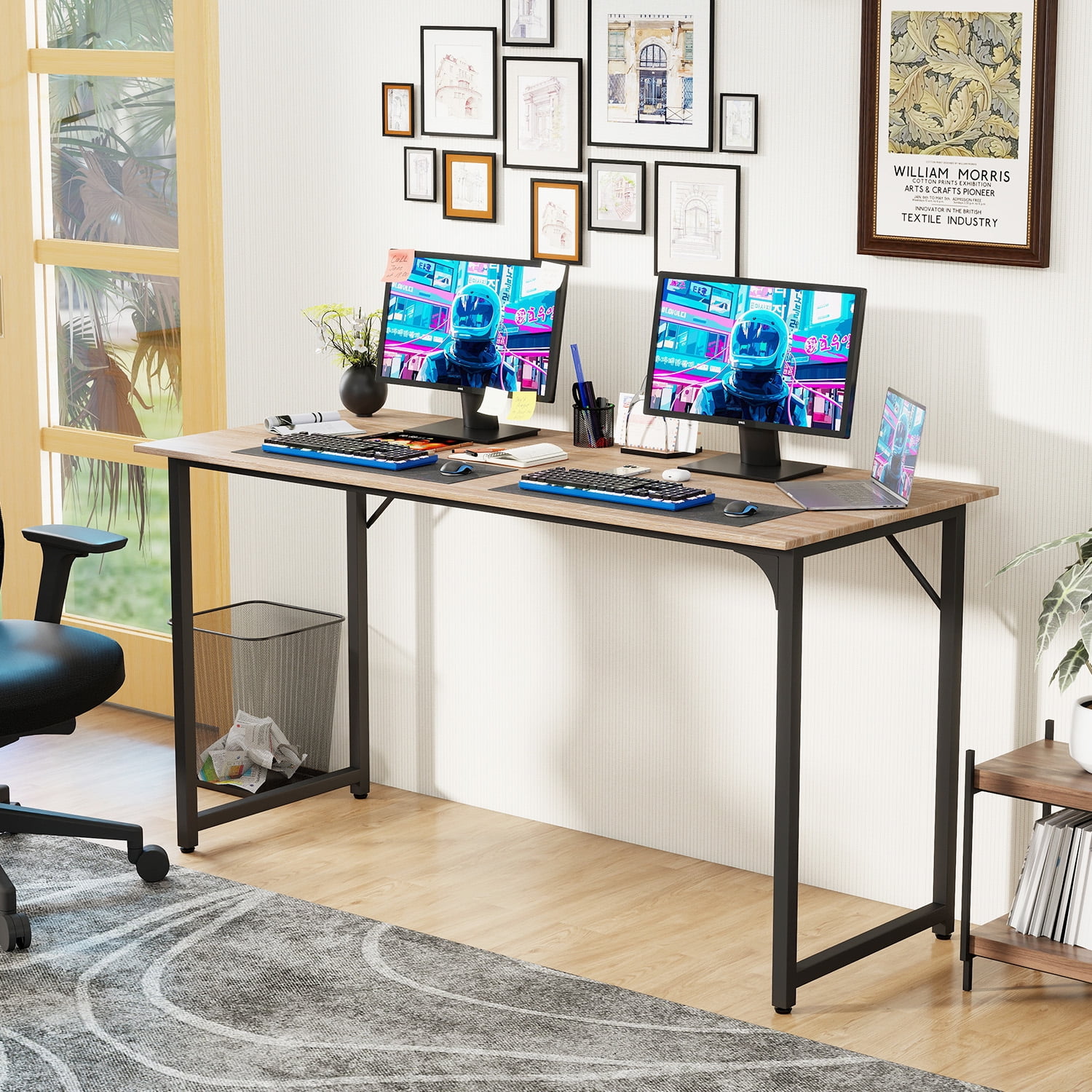 PayLessHere 55 Inch Nature Computer Desk with Metal Frame, Adjustable ...