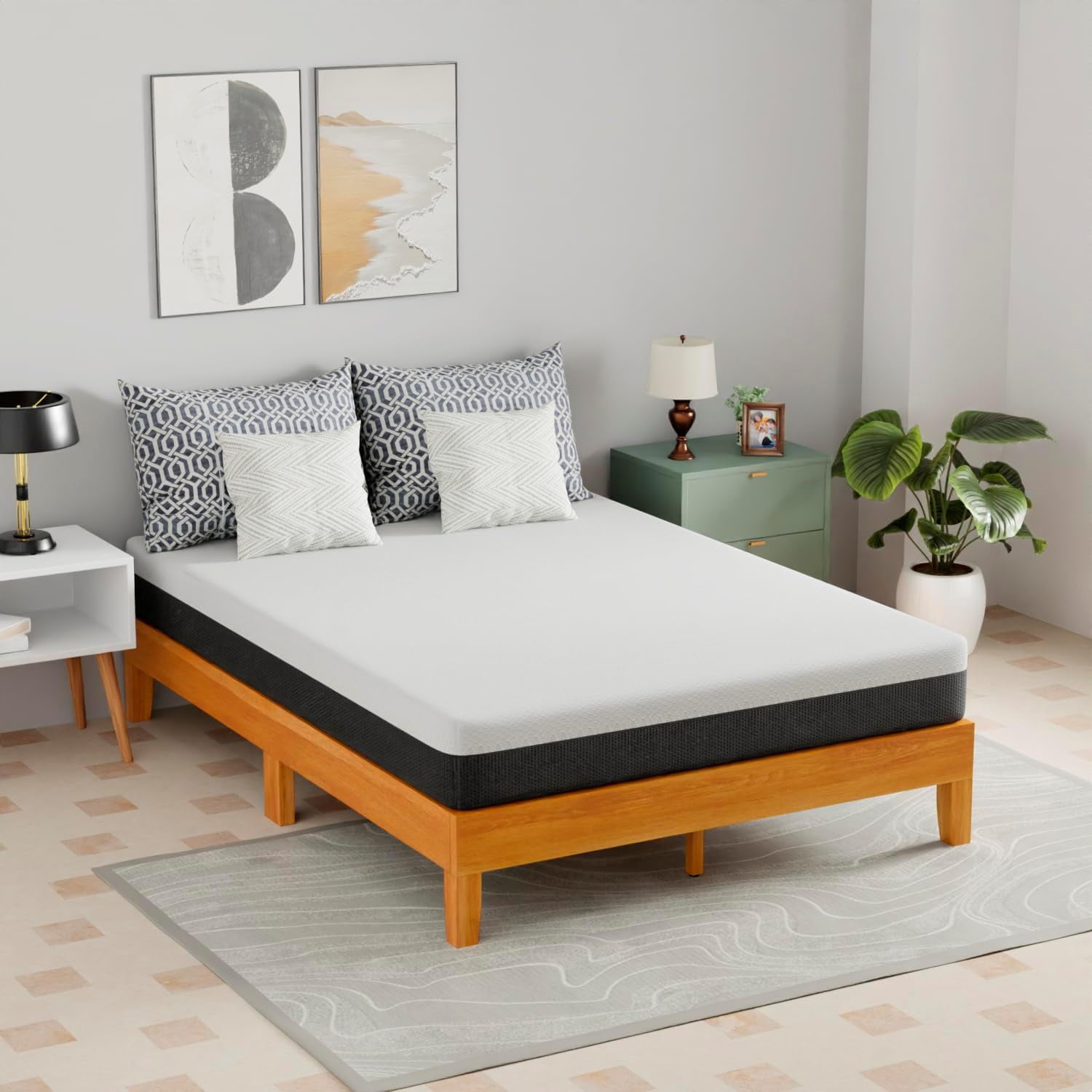 PayLessHere Wood Platform Bed Frame/Without Headboard/Noise-Free/Easy ...