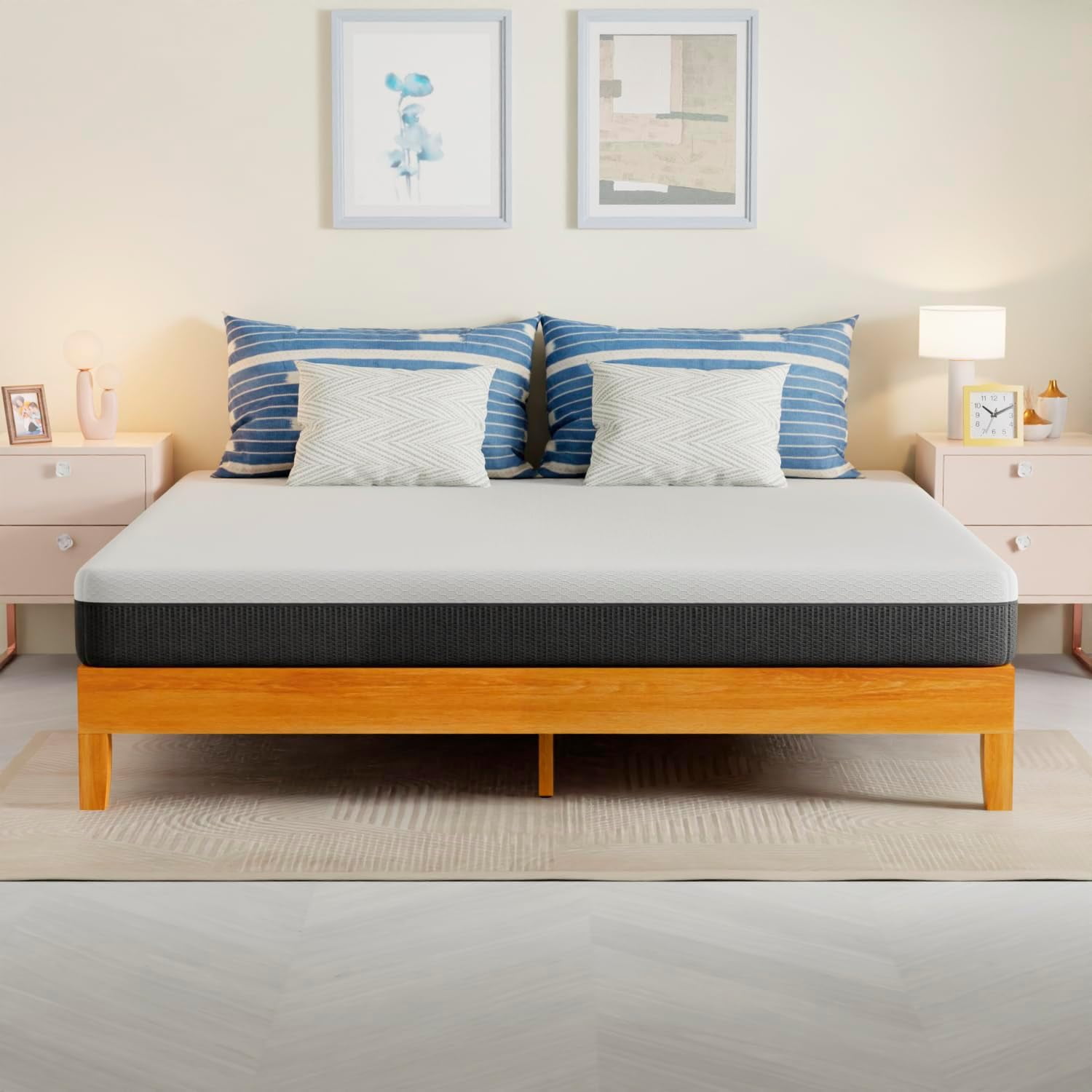 PayLessHere Wood Platform Bed Frame with Headboard Solid Wood ...
