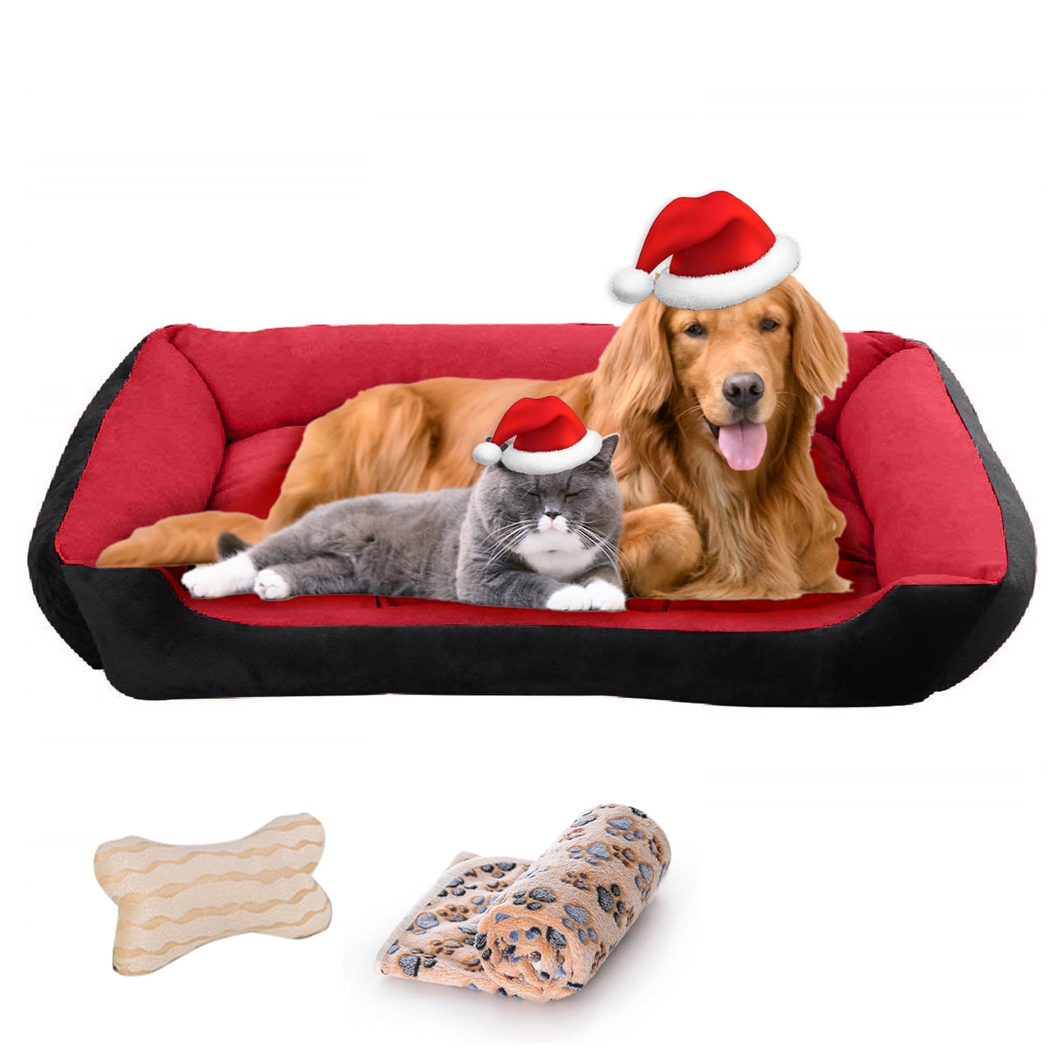 PayUSD 35.4" Dog Beds for Large Dogs with Dog Blanket & Bone Plush Toy ...