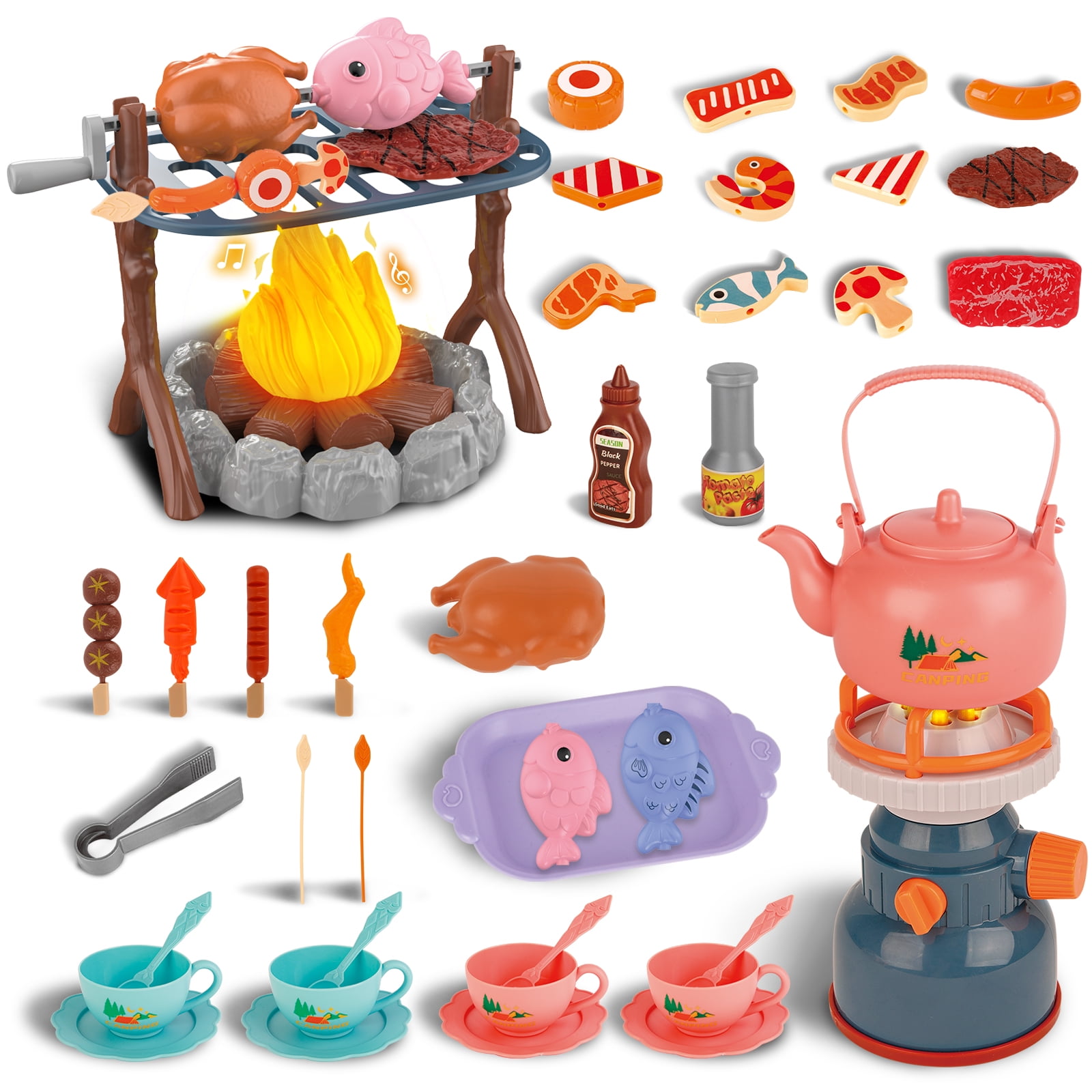 PayUSD 45PCS Kids Camping Toys Set BBQ Grill Toy Barbecue Pretend Play ...