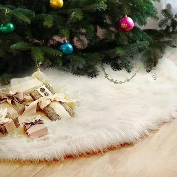 36 Inch Faux Fur Christmas Tree Skirt White Plush Skirt for Merry ...