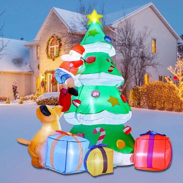 Payusd 7ft Christmas Inflatables Decoration Outdoor Led Lights Santa