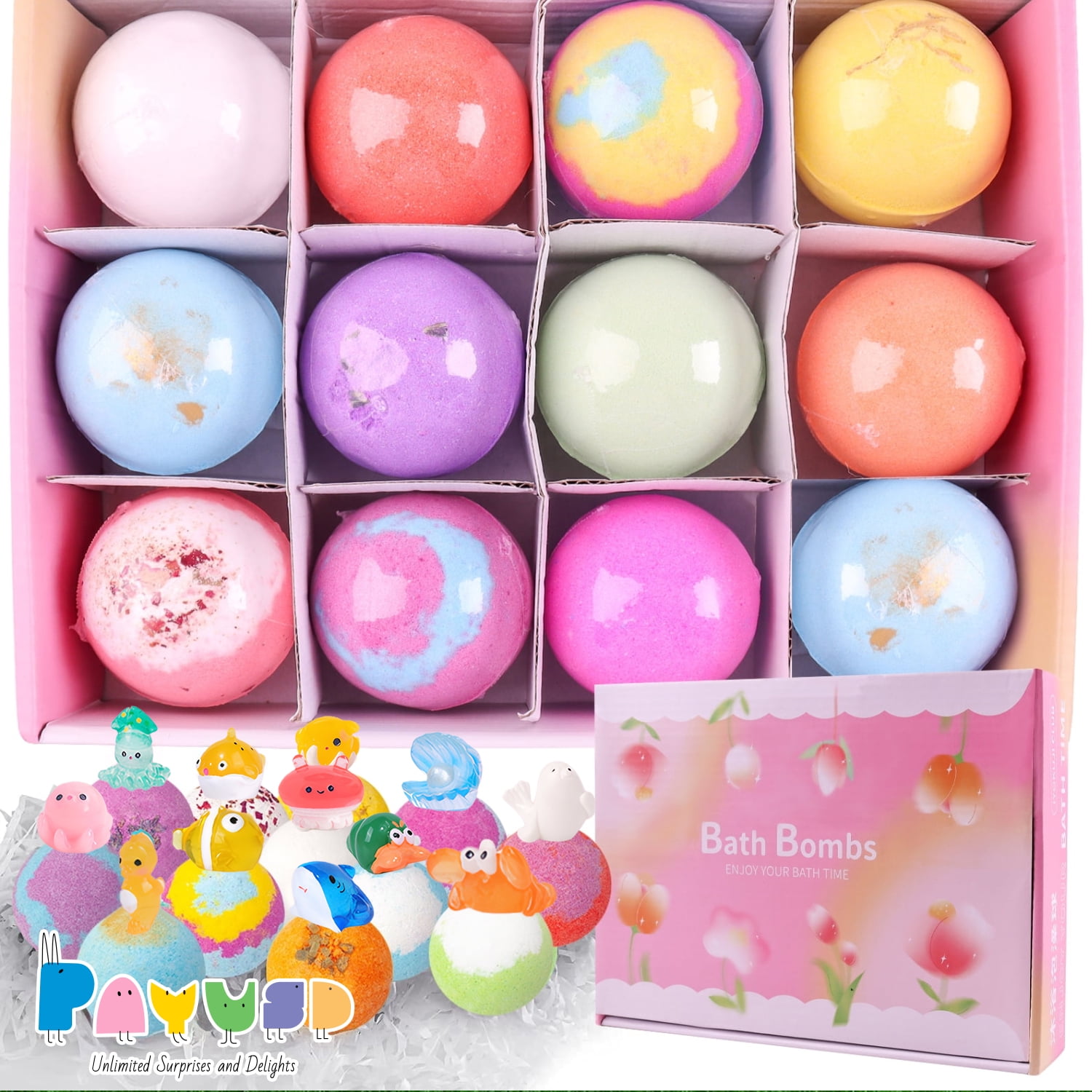 PayUSD Bath Bomb for Kids with Toys Inside 12 Different Scents Bubble Bath Bombs Set Bath Toys ...