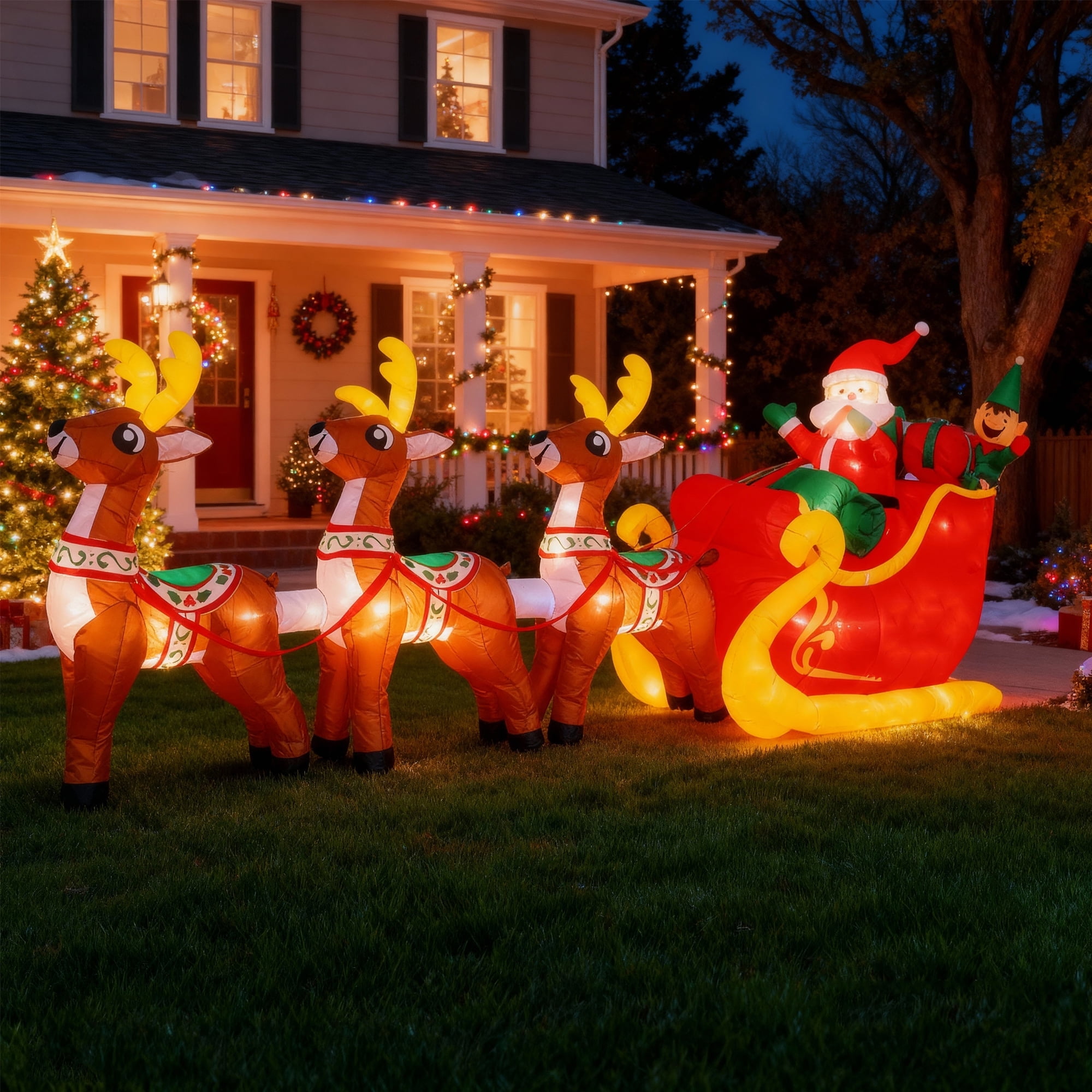 PayUSD Christmas Inflatable Decoration 12 FT Long LED Lighted Santa on ...