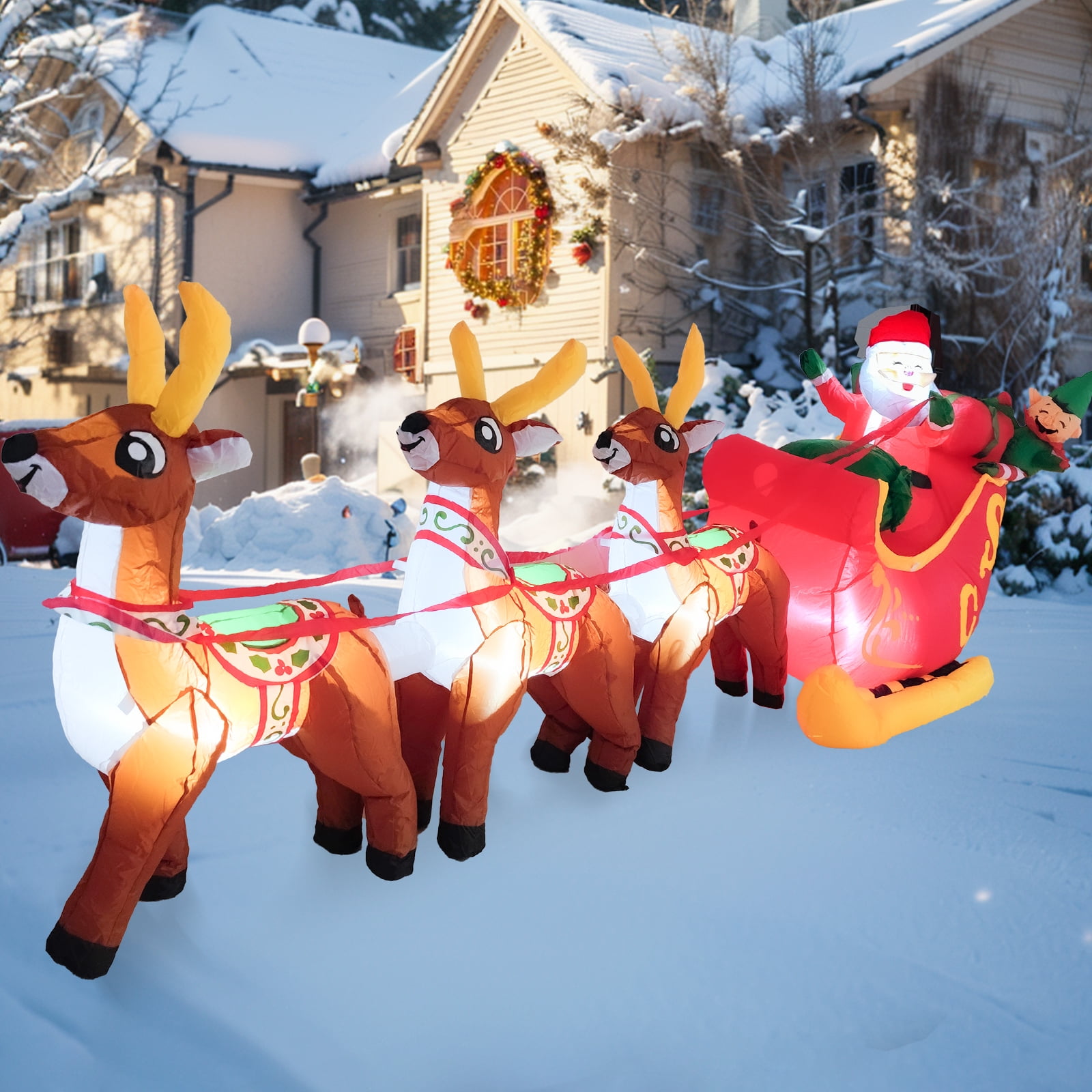 PayUSD Christmas Inflatable Decoration 12 FT Long LED Lighted Santa on ...