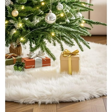 36 Inch Faux Fur Christmas Tree Skirt White Plush Skirt for Merry ...