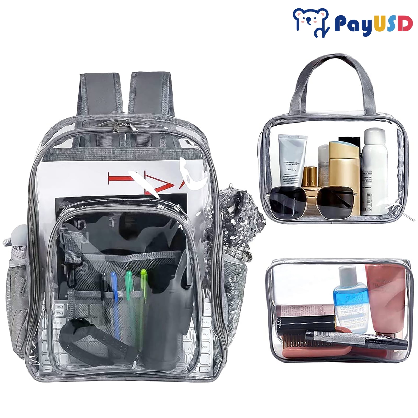 PayUSD Clear Backpack Set Heavy Duty Stadium Approved Waterproof PVC ...