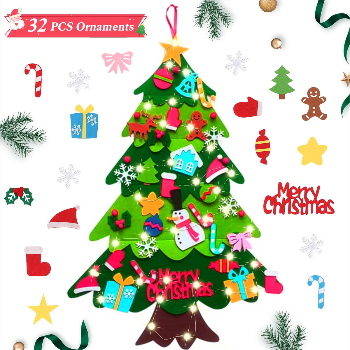 PayUSD DIY Lighted Felt Christmas Tree Set for Toddlers, Kids Door Wall ...