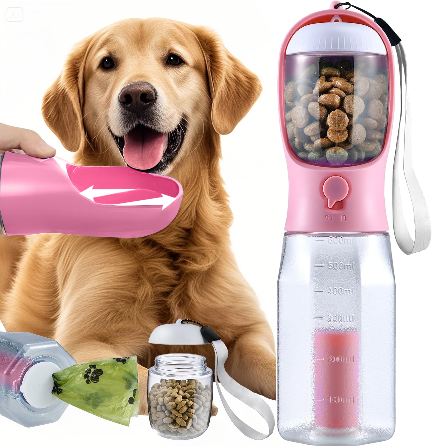 PayUSD Dog Water Bottle with Food Container Poop Bag Holder 3 in 1 ...
