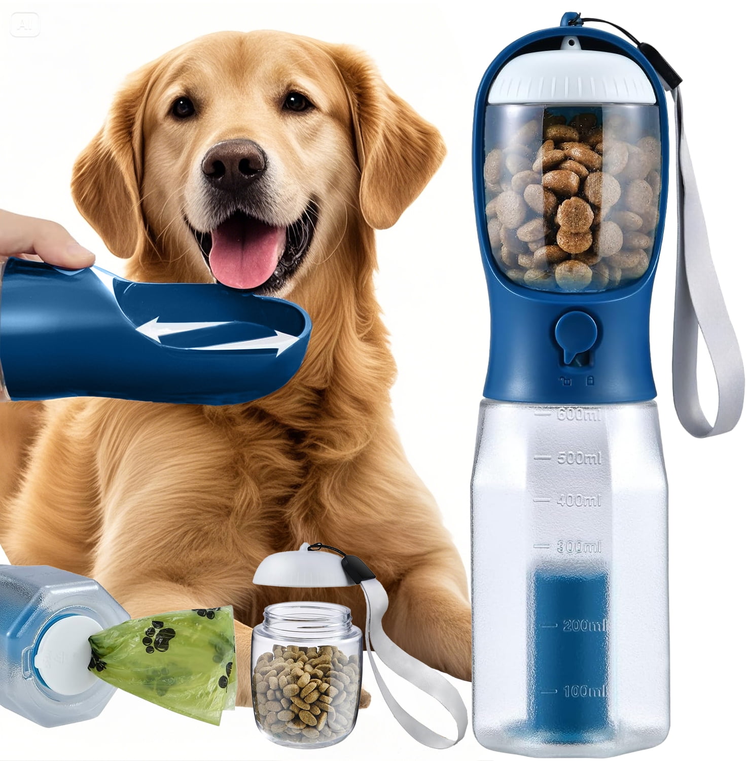 PayUSD Dog Water Bottle with Food Container Poop Bag Holder 3 in 1 ...