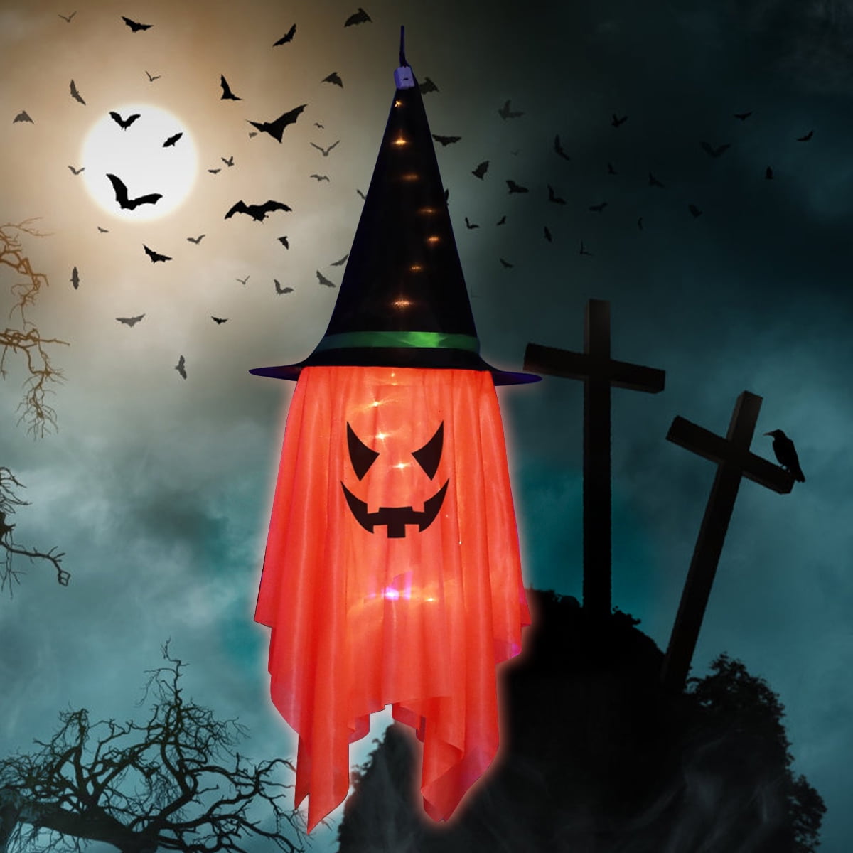 PayUSD Halloween Decorations Outdoor Decor Orange Pumpkin Wizard Hat ...
