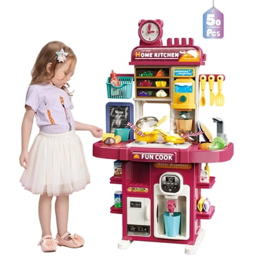 Gymax Wooden Toy Kitchen Playset for Kids with Sound Making Cooking ...