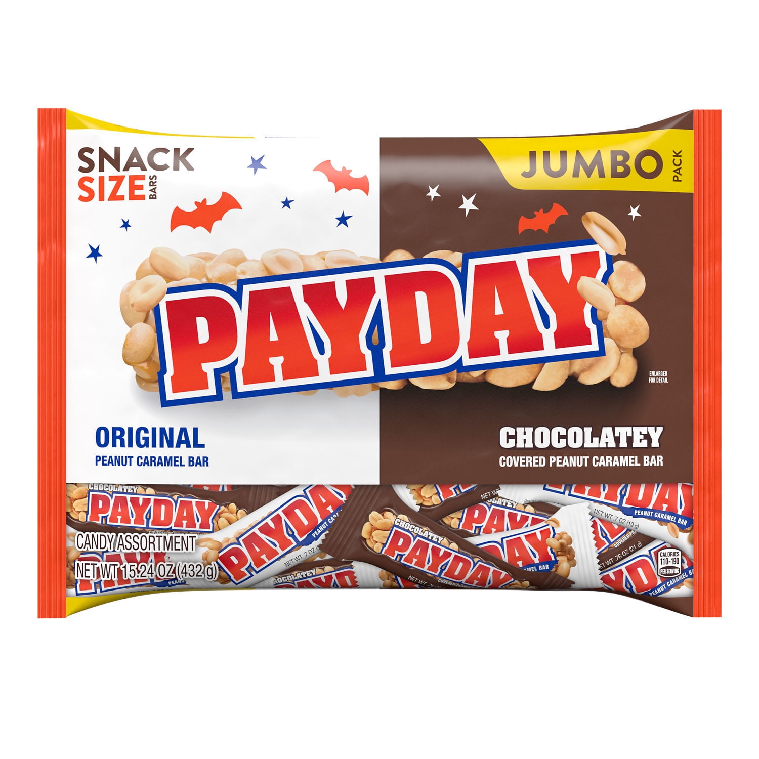 Payday Assorted Peanut Caramel Snack Size Halloween Candy, Jumbo Pack ...