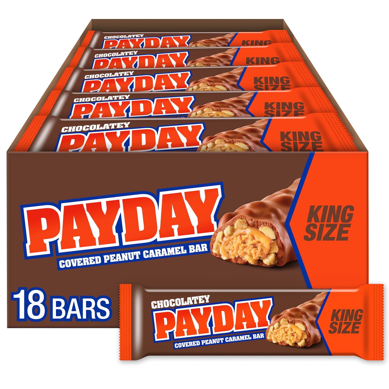 Payday Chocolatey Peanut Caramel King Size Candy, Bars 3.1 oz, 18 Count - Walmart.com