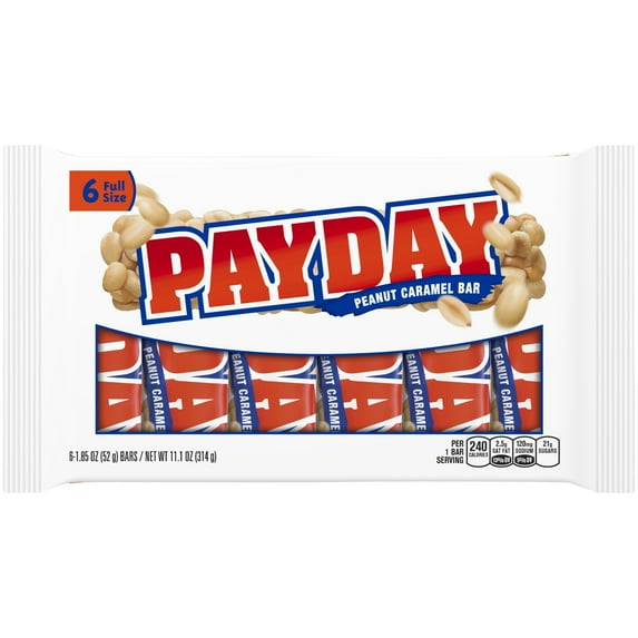 PAYDAY Peanut Caramel Bar, 1.85 Oz, 6 Pack, Classic Peanut Candy Treat ...