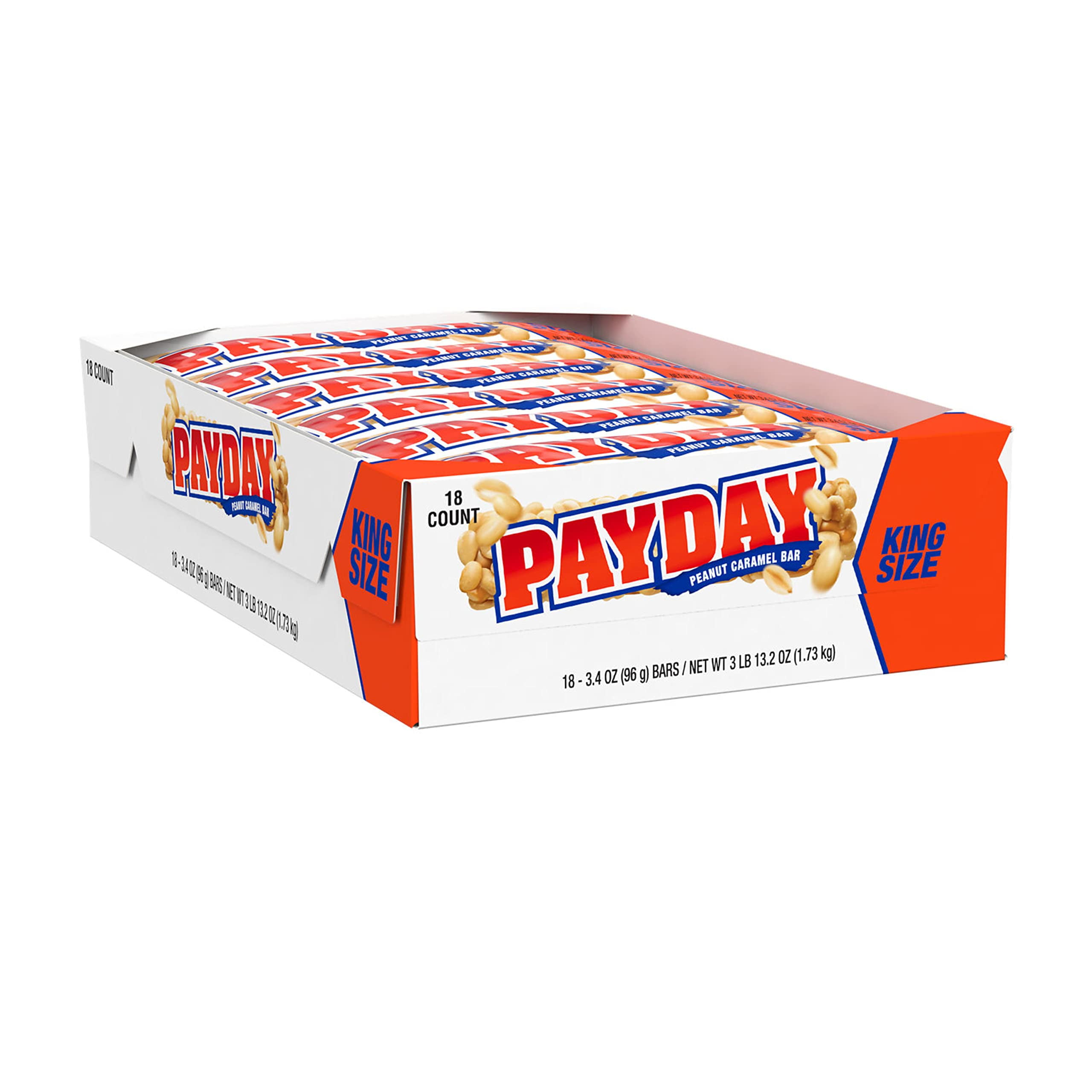 Payday Peanut Caramel King Size, Candy Bars, 3.4 Oz (18 Count ...