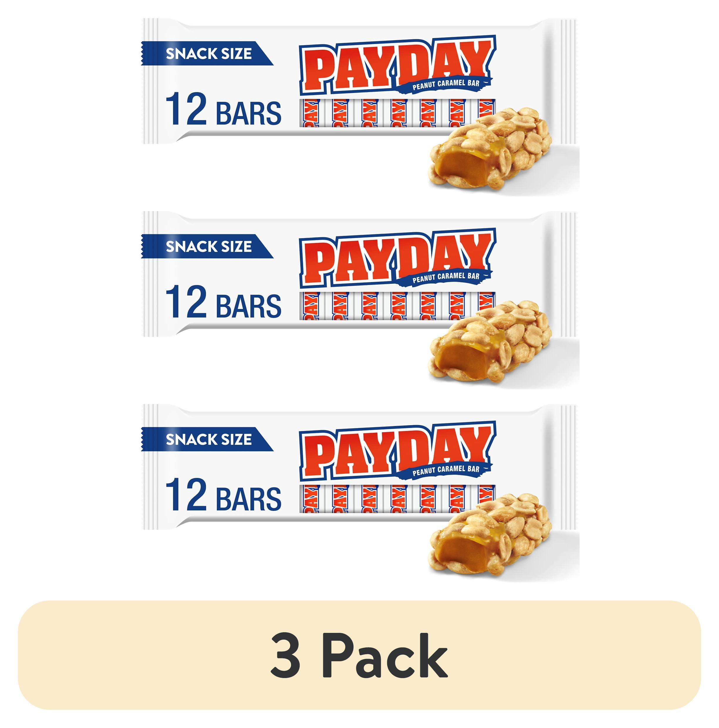 (3 pack) Payday Peanut Caramel Snack Size Candy, Bars 0.7 oz, 12 Count ...