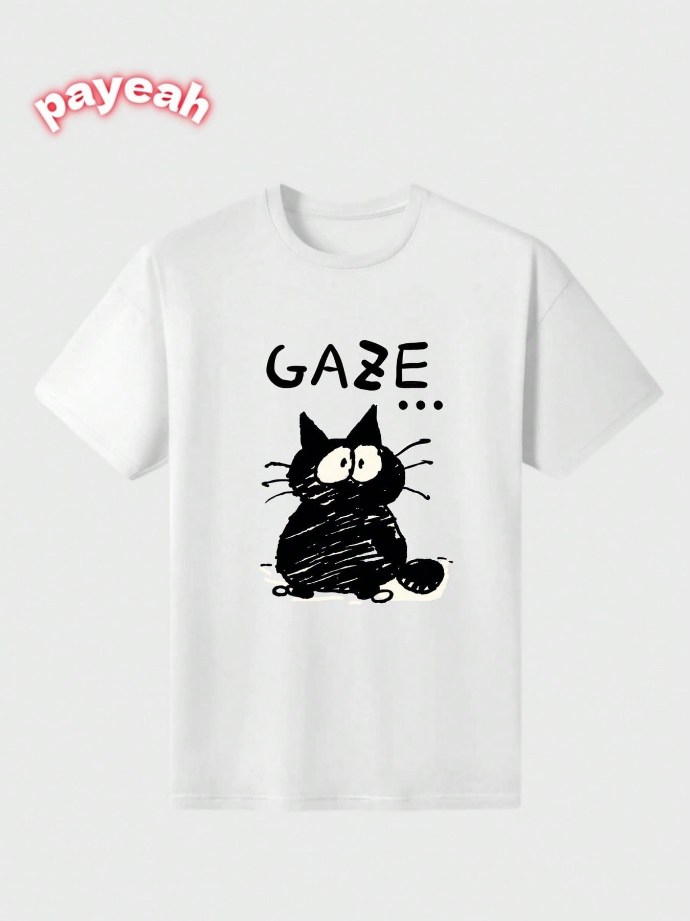 Payeah Big Eyed Black Cat Funny T-Shirt Casual Digital Print Pure Heavy ...